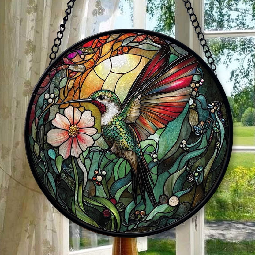 Boho Hummingbird Stained Glass Window Hanging Sun Catcher Halloween ...