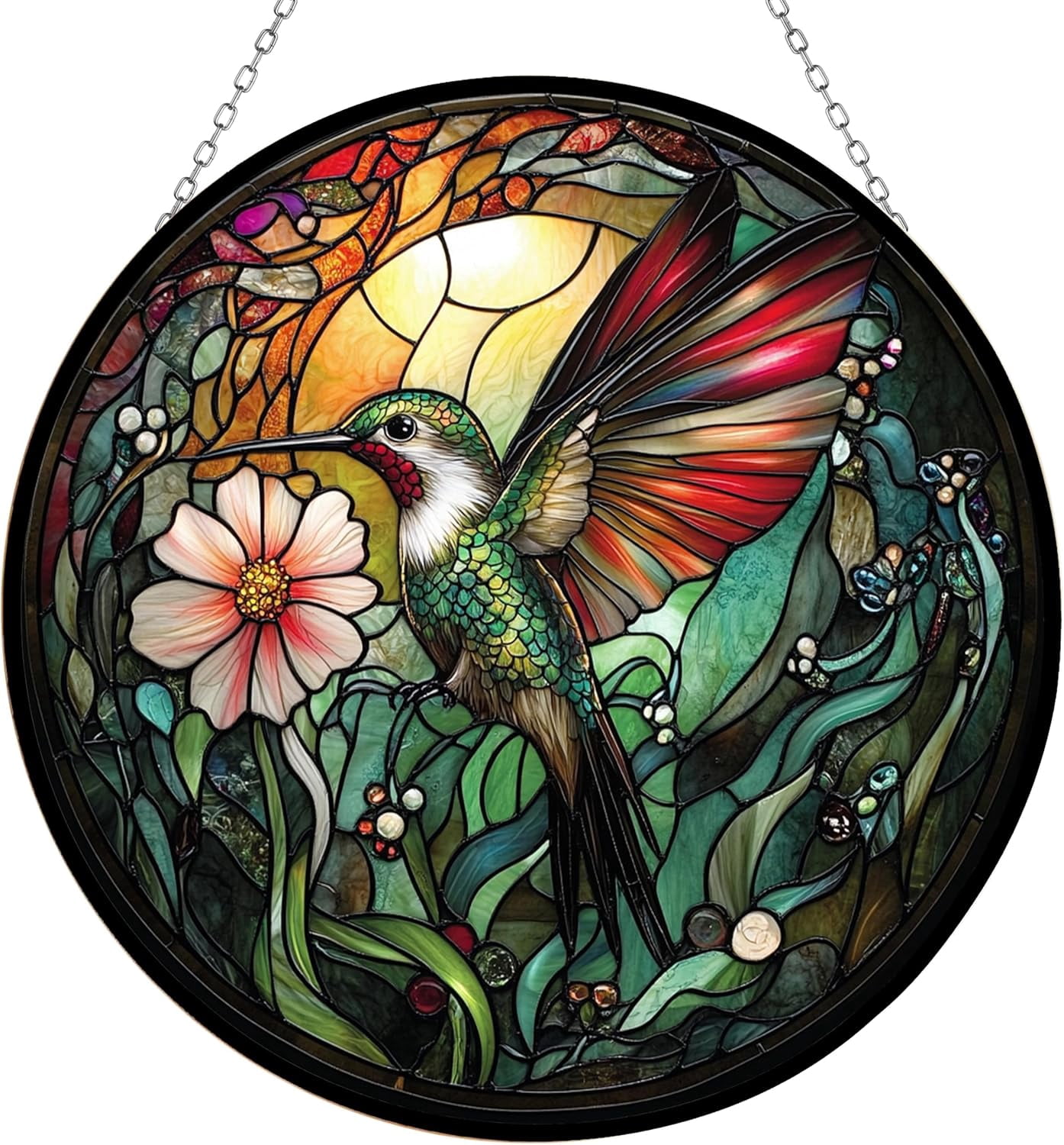 Boho Hummingbird Stained Glass Window Hanging Sun Catcher Halloween ...