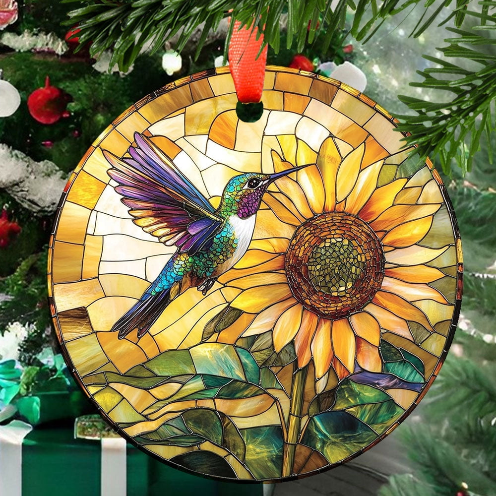 Boho Hummingbird and Sunflowers Ornament Sun Catcher, Wall Hanging ...