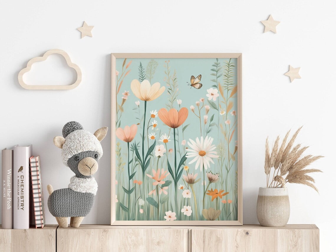 Boho Illustration Delicate Floral Childrens Pastel With Butterfly ...