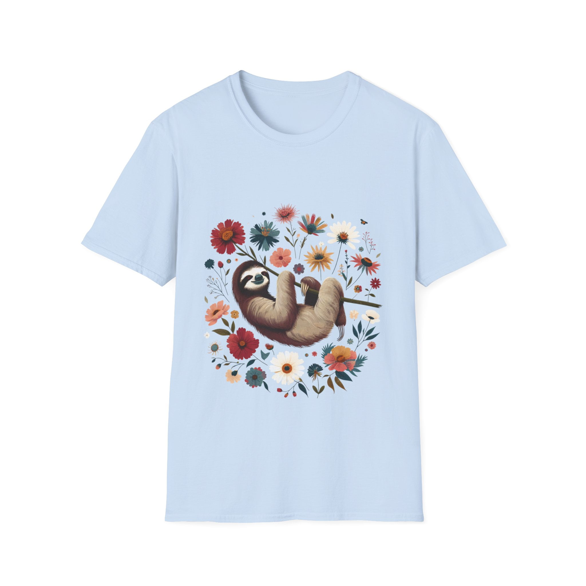 Boho-Inspired Sloth Tee with Floral Accents - Choose from 4 Colors ...