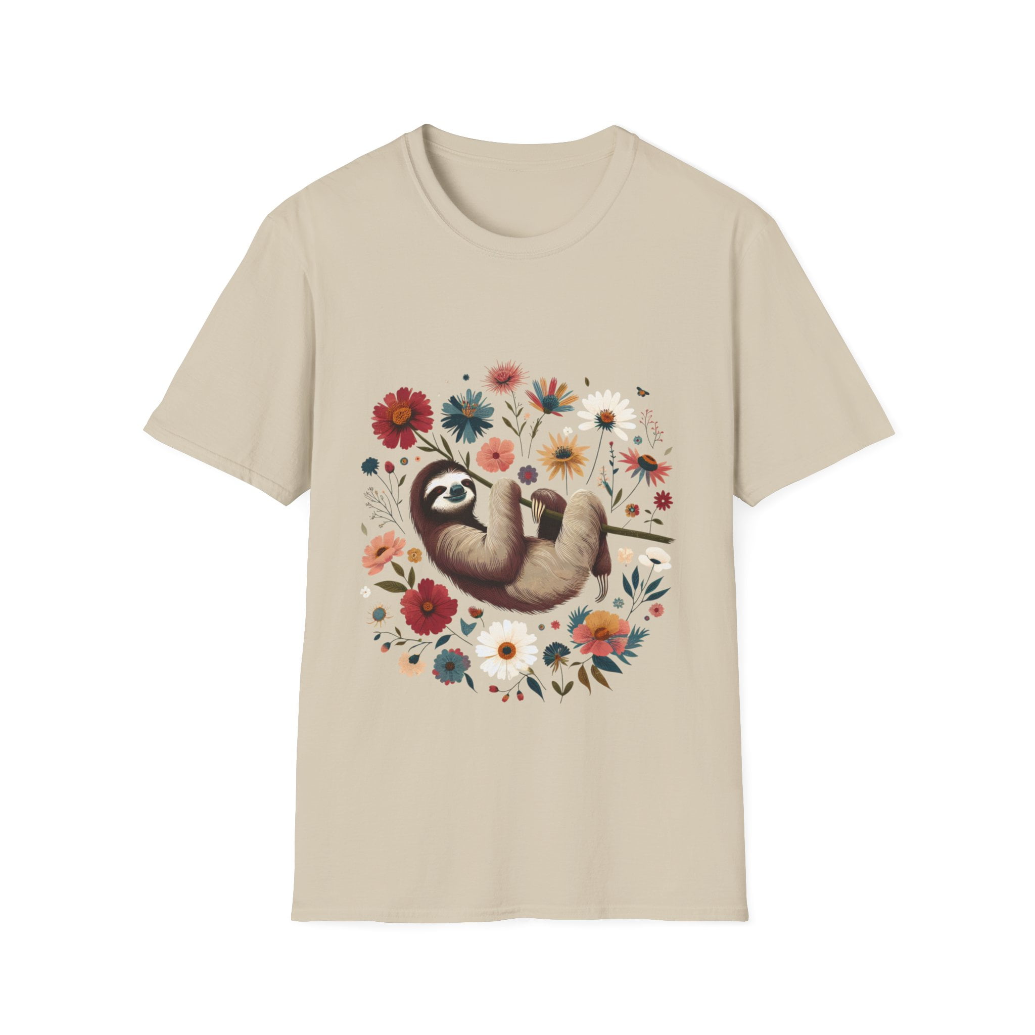 Boho-Inspired Sloth Tee with Floral Accents - Choose from 4 Colors ...