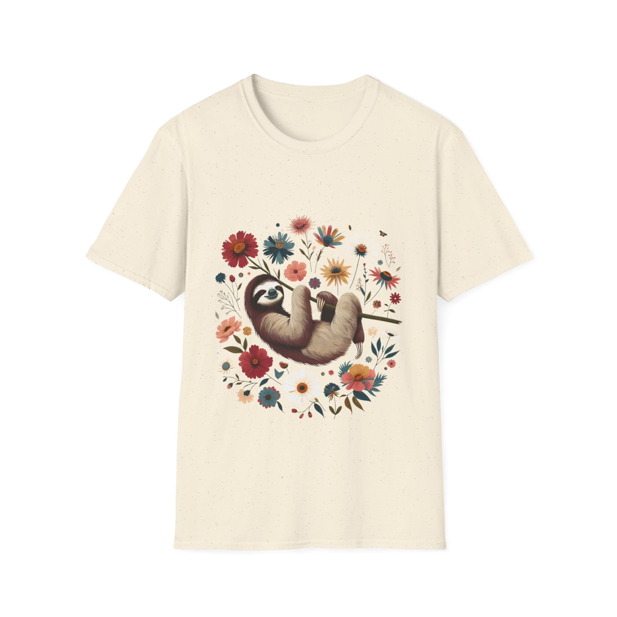Boho-Inspired Sloth Tee with Floral Accents - Choose from 4 Colors ...