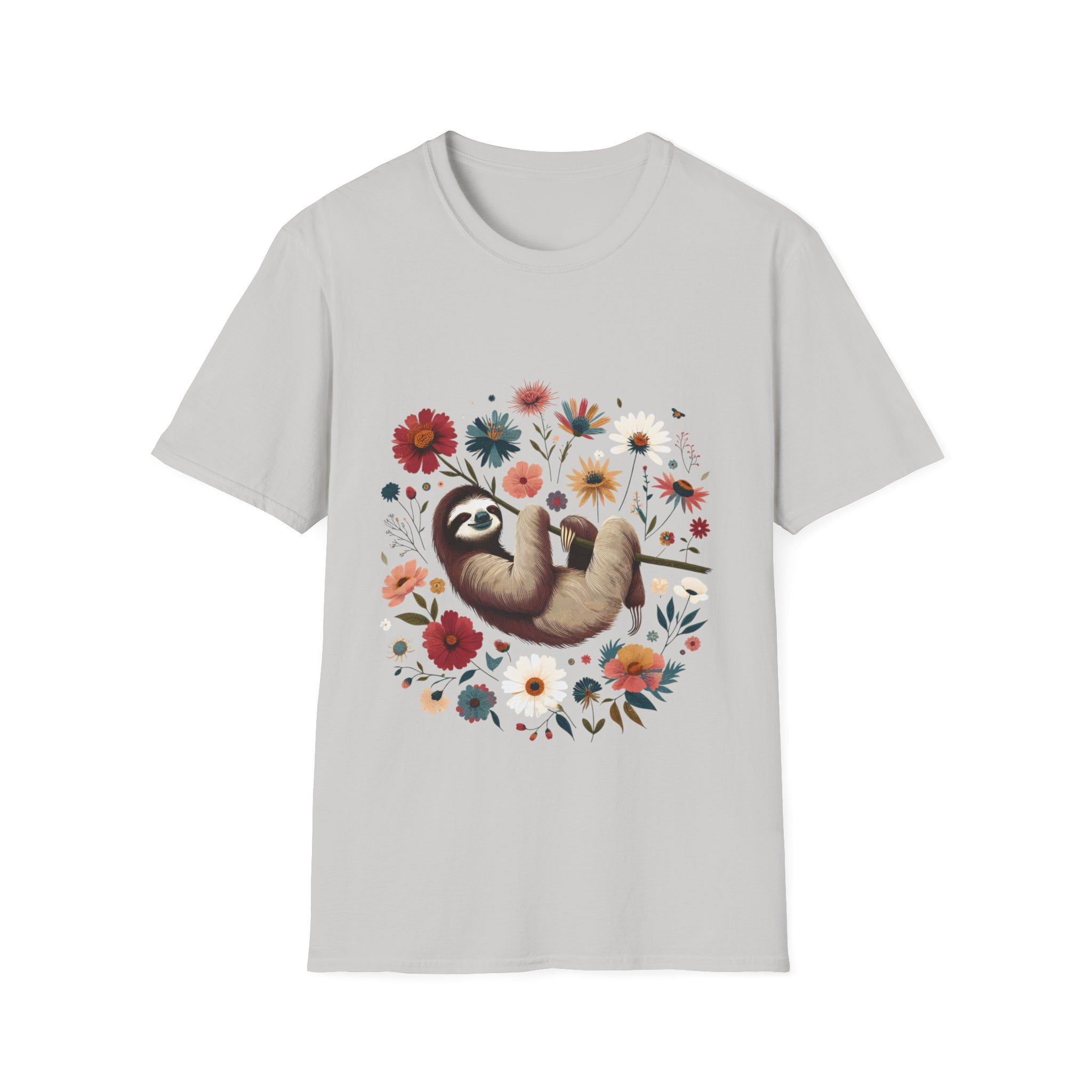 Boho-Inspired Sloth Tee with Floral Accents - Choose from 4 Colors ...