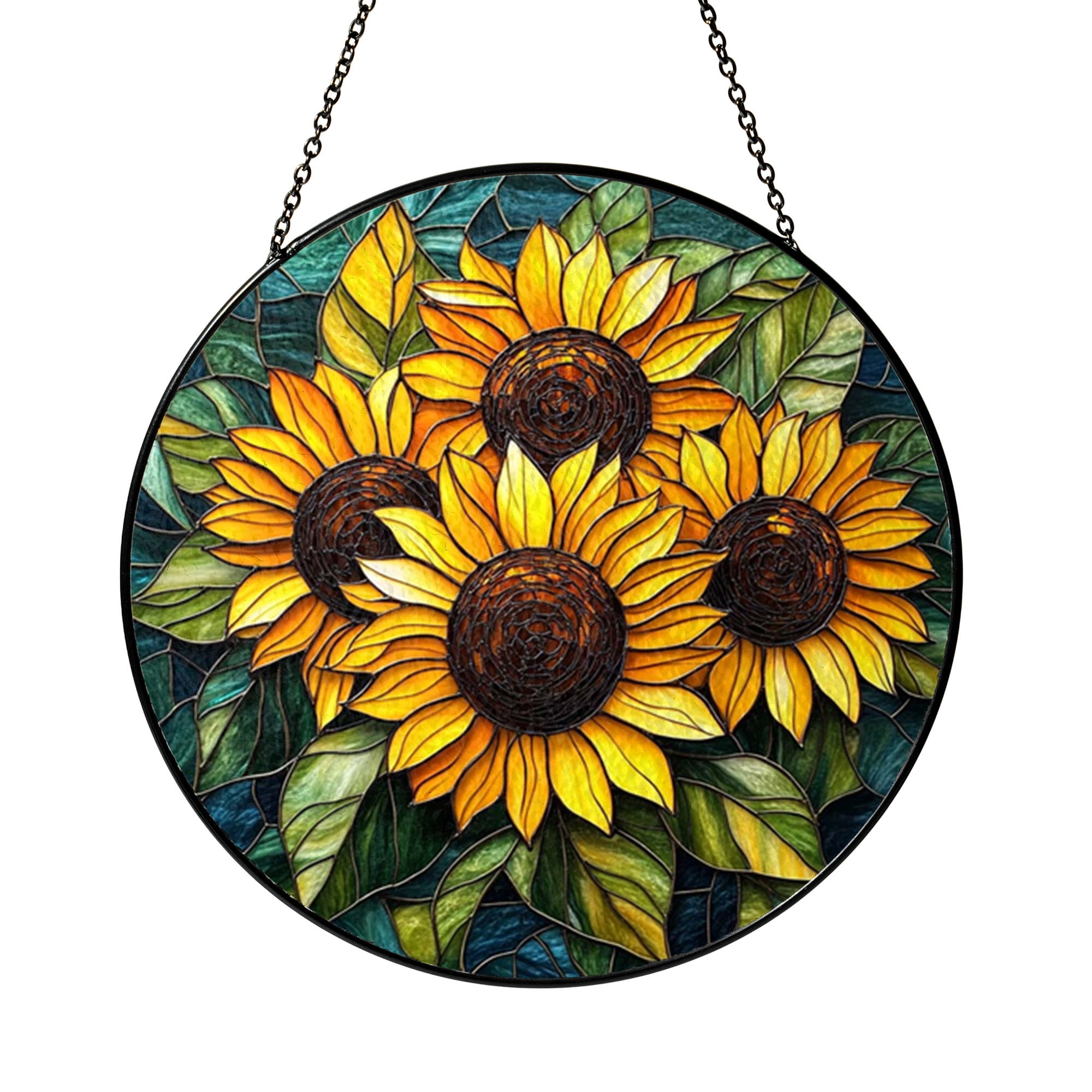 Boho Inspired Sunflower Mosaic Stained Glass Style Window Hanging Decor ...