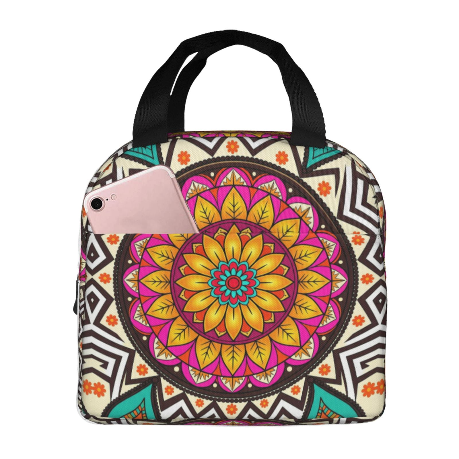 Boho Insulated Lunch Bag Bohemian Mandala Reusable Cooler Tote With ...