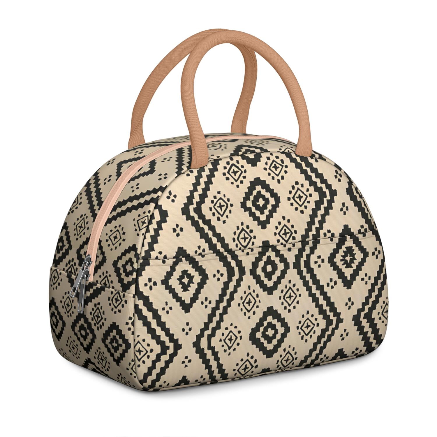 Boho Insulated Lunch Bag with Dual Zippers - Tribal Print Food Carrier ...