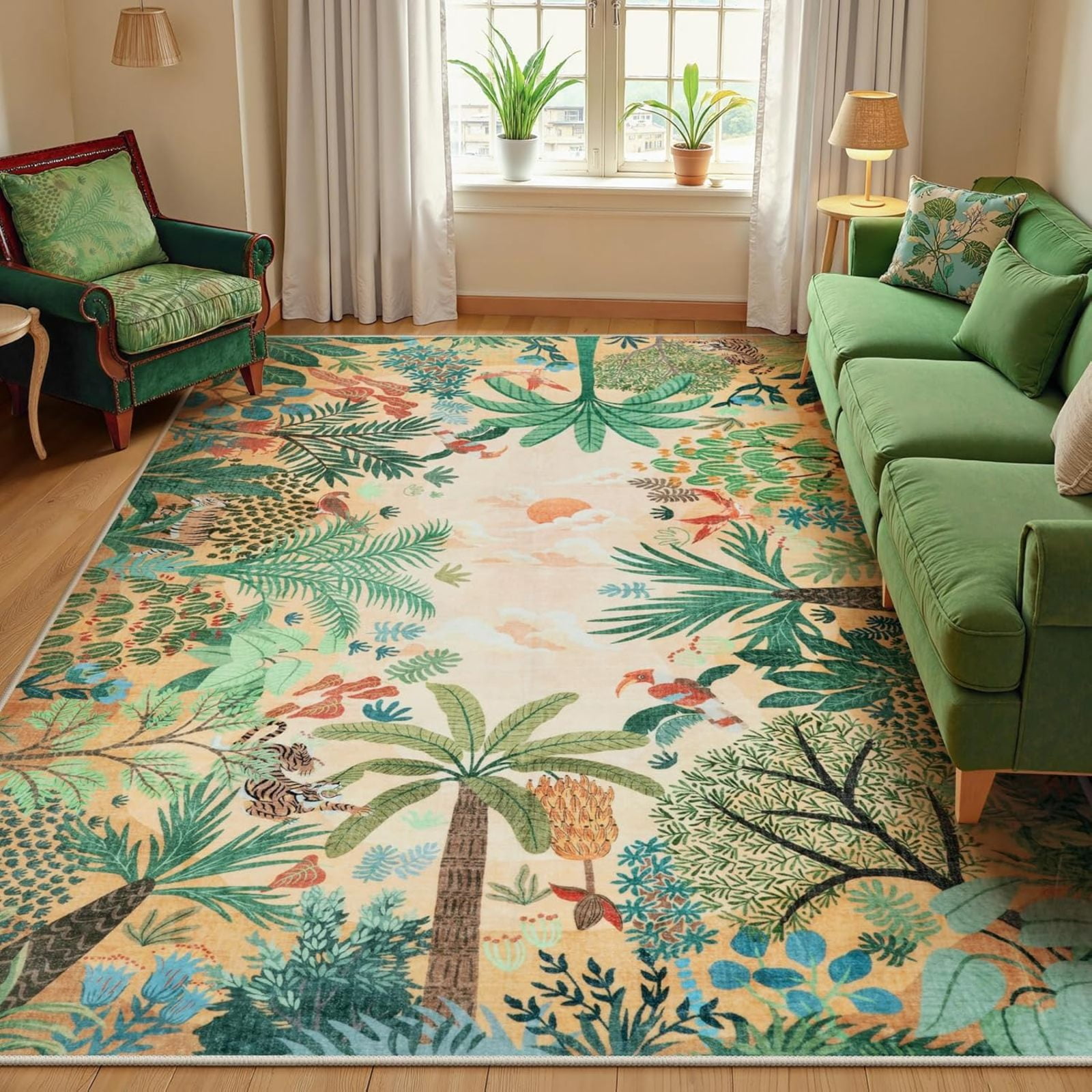 Boho Jungle Animal Print Area Rugs For Living Room, Soft Yellow Rug For ...