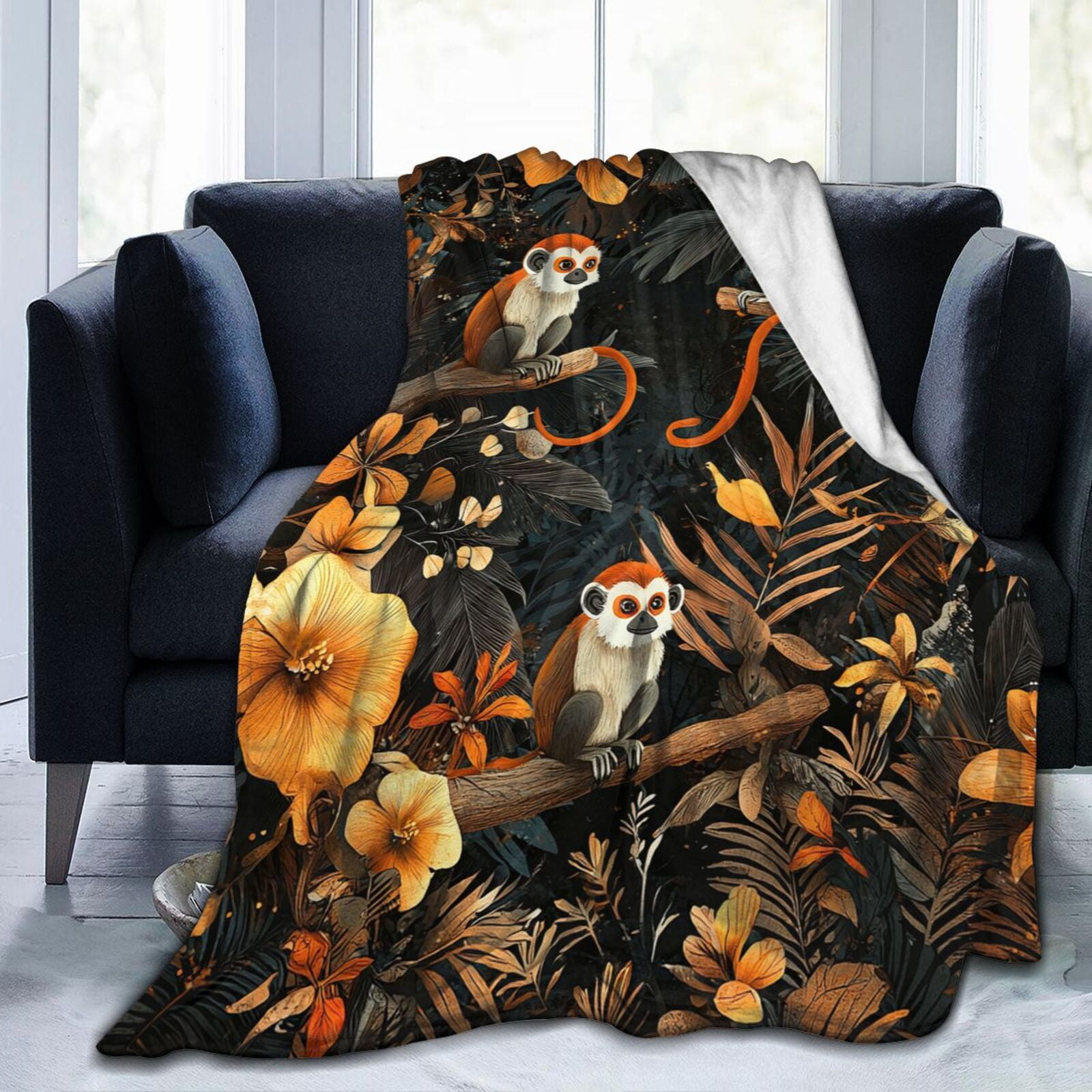 Boho Jungle Monkey Throw Blanket Ultra Soft Cozy Decorative Flannel ...