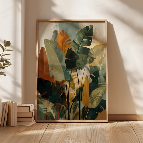 Boho Jungle Wall Art Earth Tone Tropical Leaves Modern Botanical Wall ...