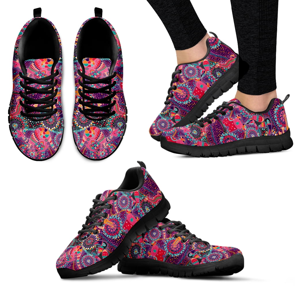 Boho Kangaroo Design Sneakers Hand Drawn Animal Print Comfortable Lace ...