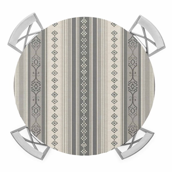 Boho Khaki Round Table Cover, Stripes Abstract Geometric Texture ...