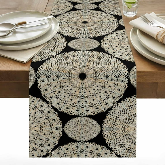 Boho Khaki Table Runner 13x36 inch Circle Abstract Geometric Lines ...