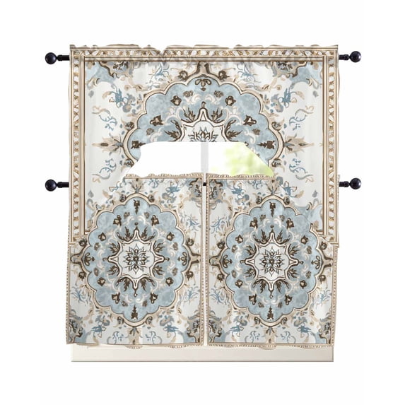 Boho Kitchen Curtain and Valance Set 3 Pieces,Rod Pocket Short Tier ...