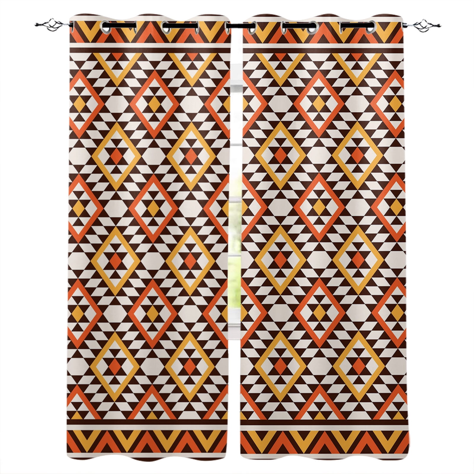 Boho Kitchen Curtains Abstract Geometric Ethnic Bohemia Textured Cafe ...
