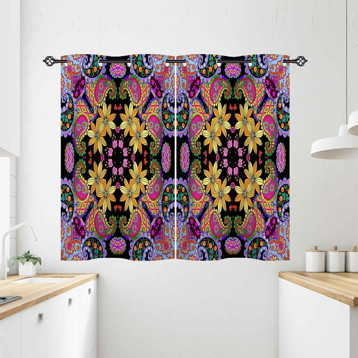 Boho Kitchen Curtains Grommet Waterproof Window Drapes Bohemia Paisley ...