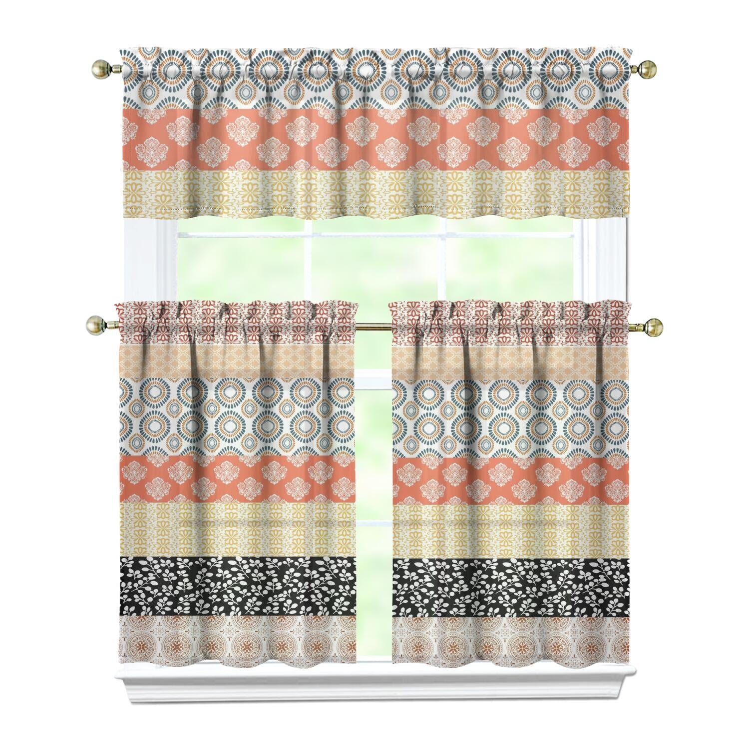 Boho Kitchen Curtains Set Tier and Valance Bohemian Rustic Style ...