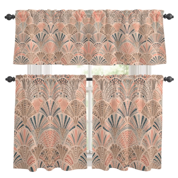 Boho Kitchen Curtains Set for Windows, Vintage Ocean Shell Curtains ...