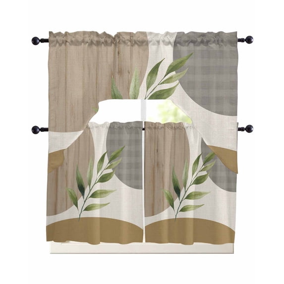 Boho Kitchen Curtains Sets 24 Inch Length with Valance, Modern Art ...