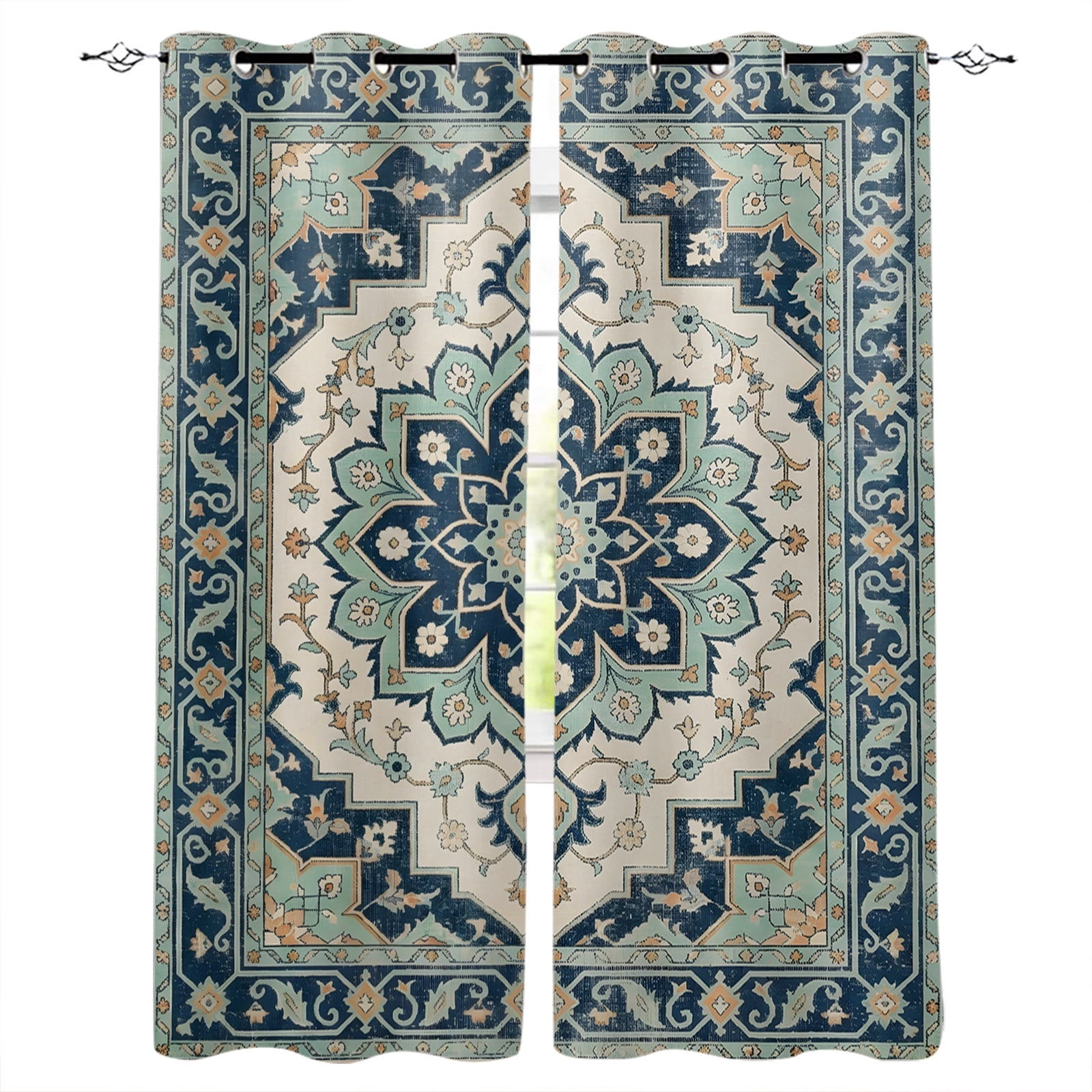 Boho Kitchen Curtains Traditional Abstract Ethnic Floral Pattern Cafe ...