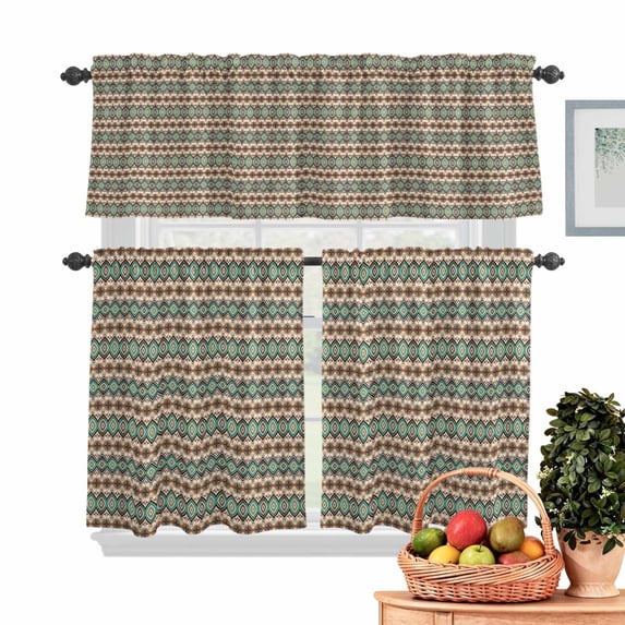 Boho Kitchen Curtains Valances 3 Piece Set, Abstract Gradient Overlay ...