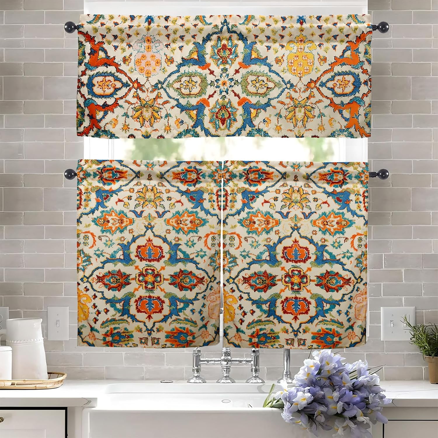 Boho Kitchen Curtains and Valances Set - 3 Piece Kitchen Curtains 36 ...
