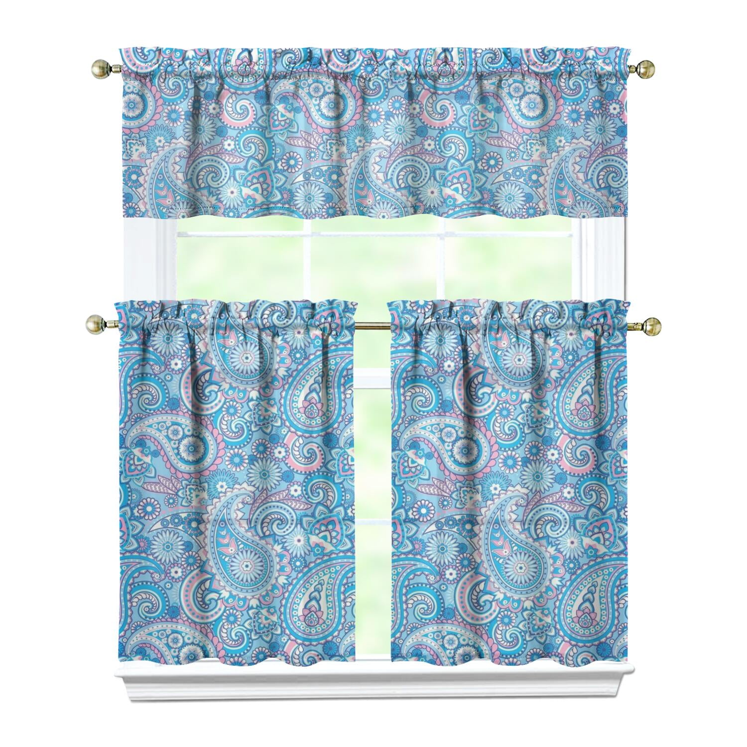 Boho Kitchen Curtains for Windows – Rustic Tribal Floral Print Cafe ...