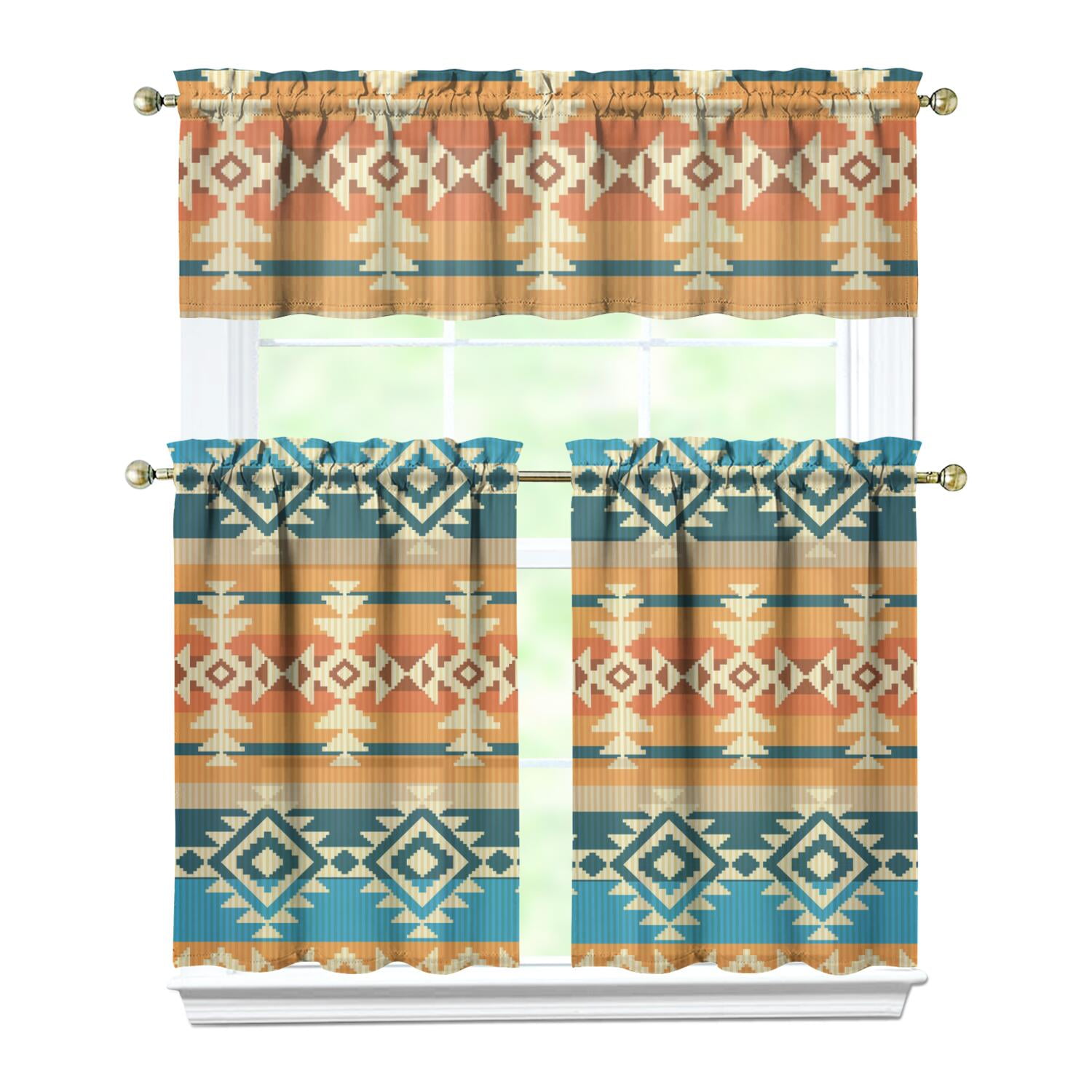 Boho Kitchen Curtains for Windows – Rustic Tribal Floral Print Cafe ...