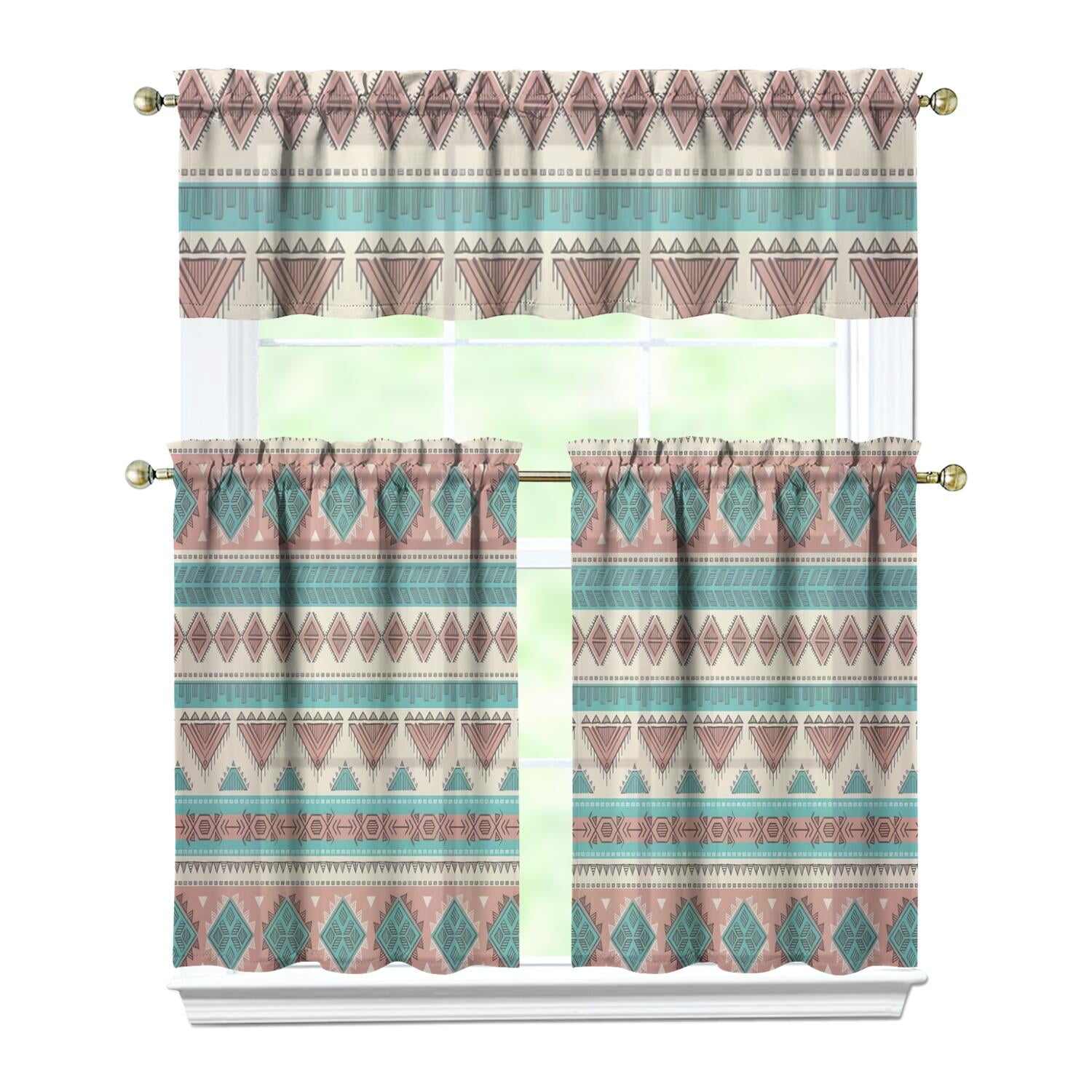 Boho Kitchen Curtains for Windows – Rustic Tribal Floral Print Cafe ...