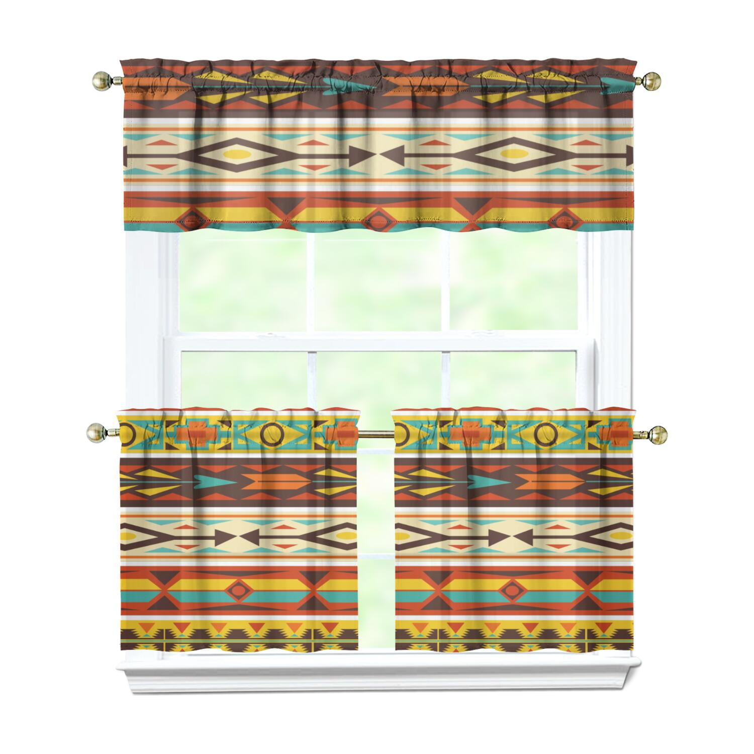 Boho Kitchen Curtains for Windows – Rustic Tribal Floral Print Cafe ...