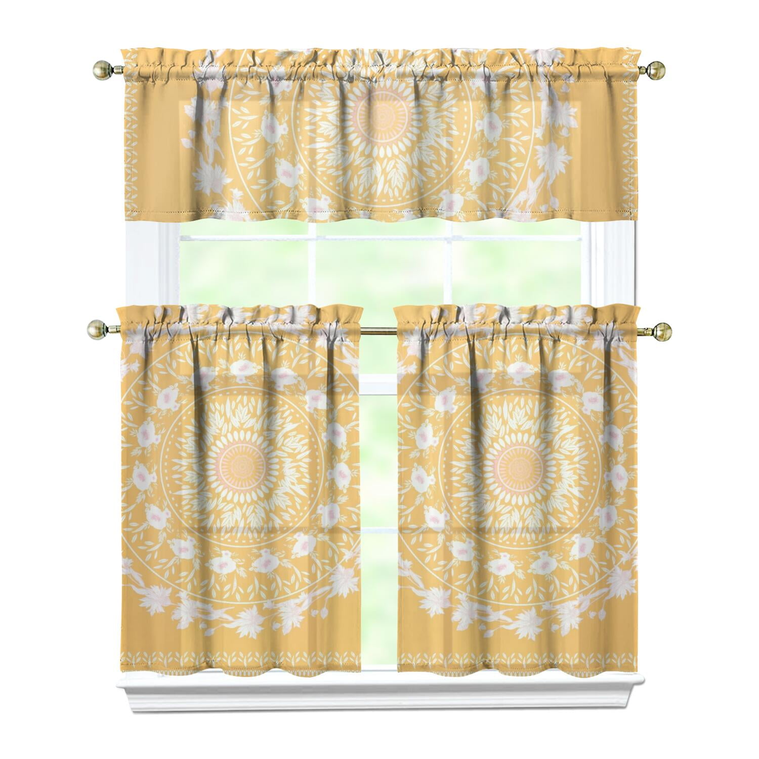 Boho Kitchen Curtains for Windows – Rustic Tribal Floral Print Cafe ...