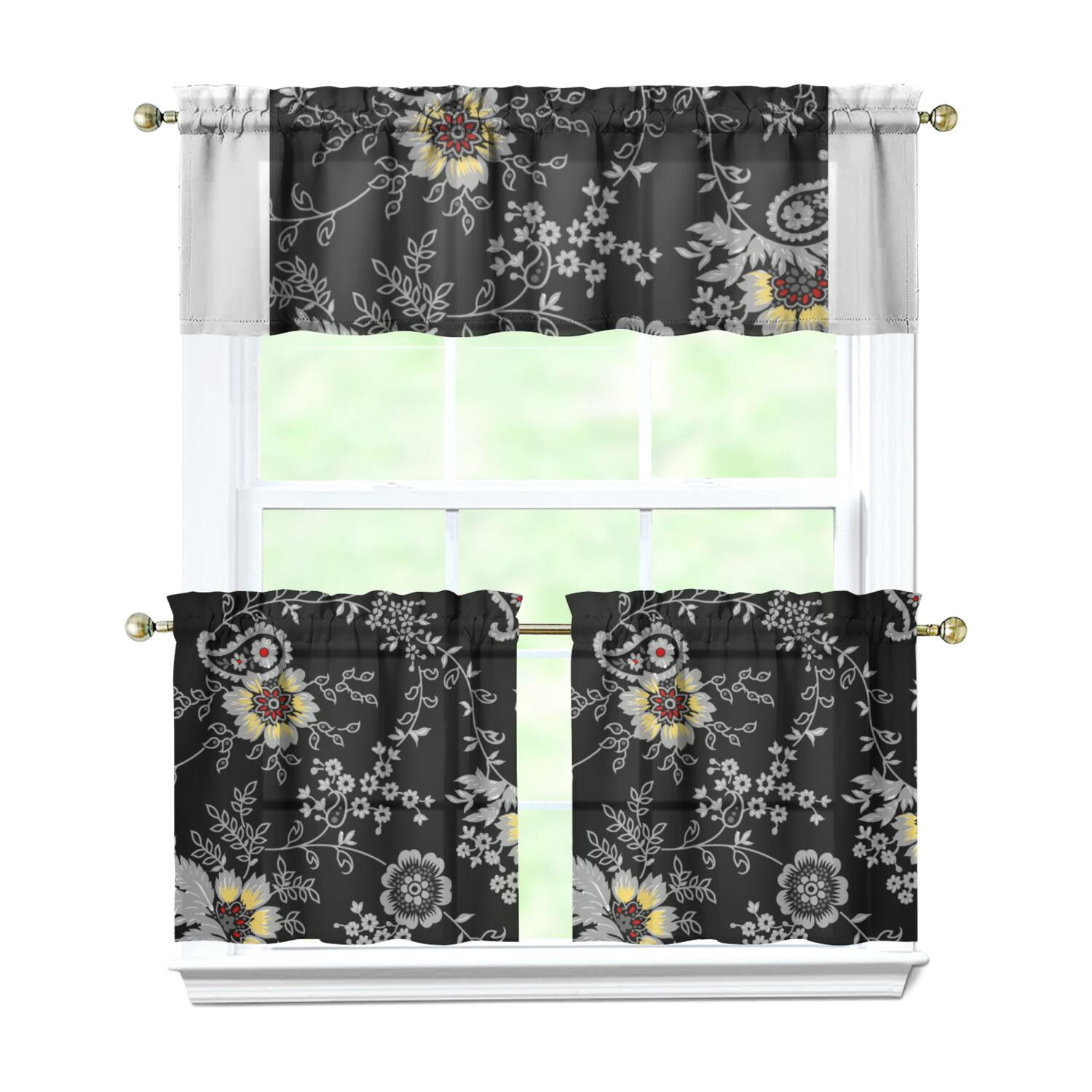 Boho Kitchen Curtains for Windows – Rustic Tribal Floral Print Cafe ...