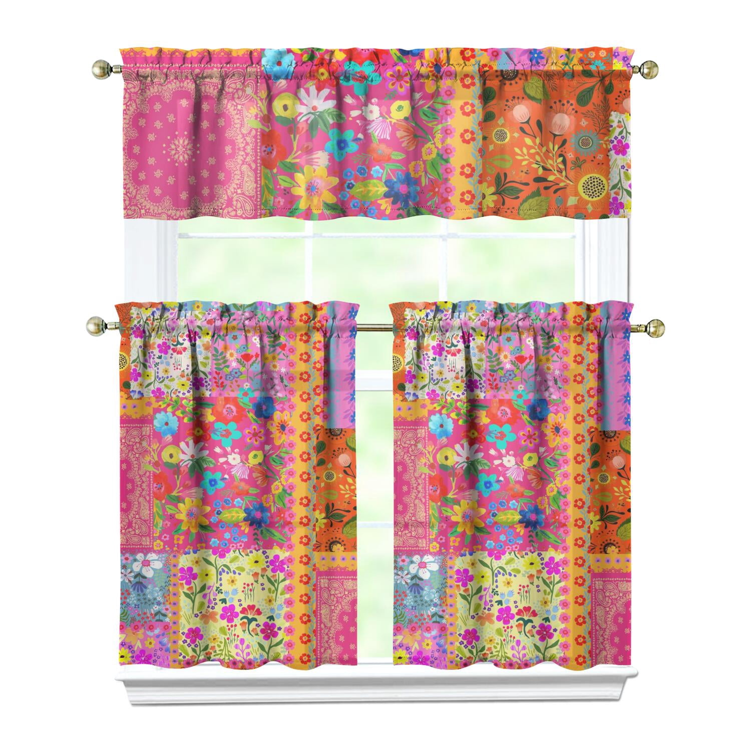 Boho Kitchen Curtains for Windows – Rustic Tribal Floral Print Cafe ...