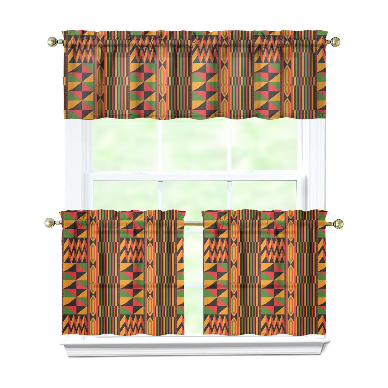 Boho Kitchen Curtains for Windows – Rustic Tribal Floral Print Cafe ...
