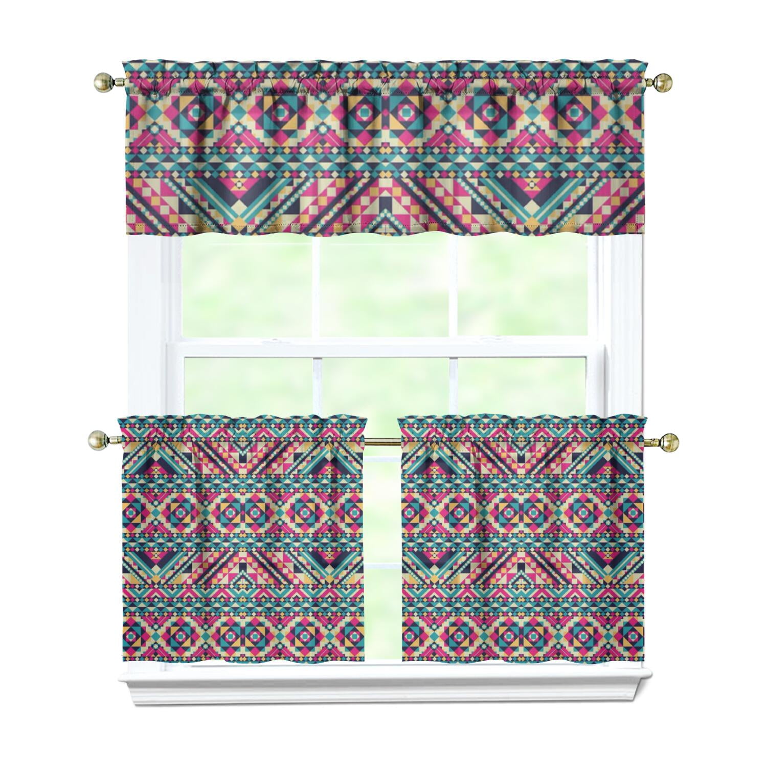 Boho Kitchen Curtains for Windows – Rustic Tribal Floral Print Cafe ...