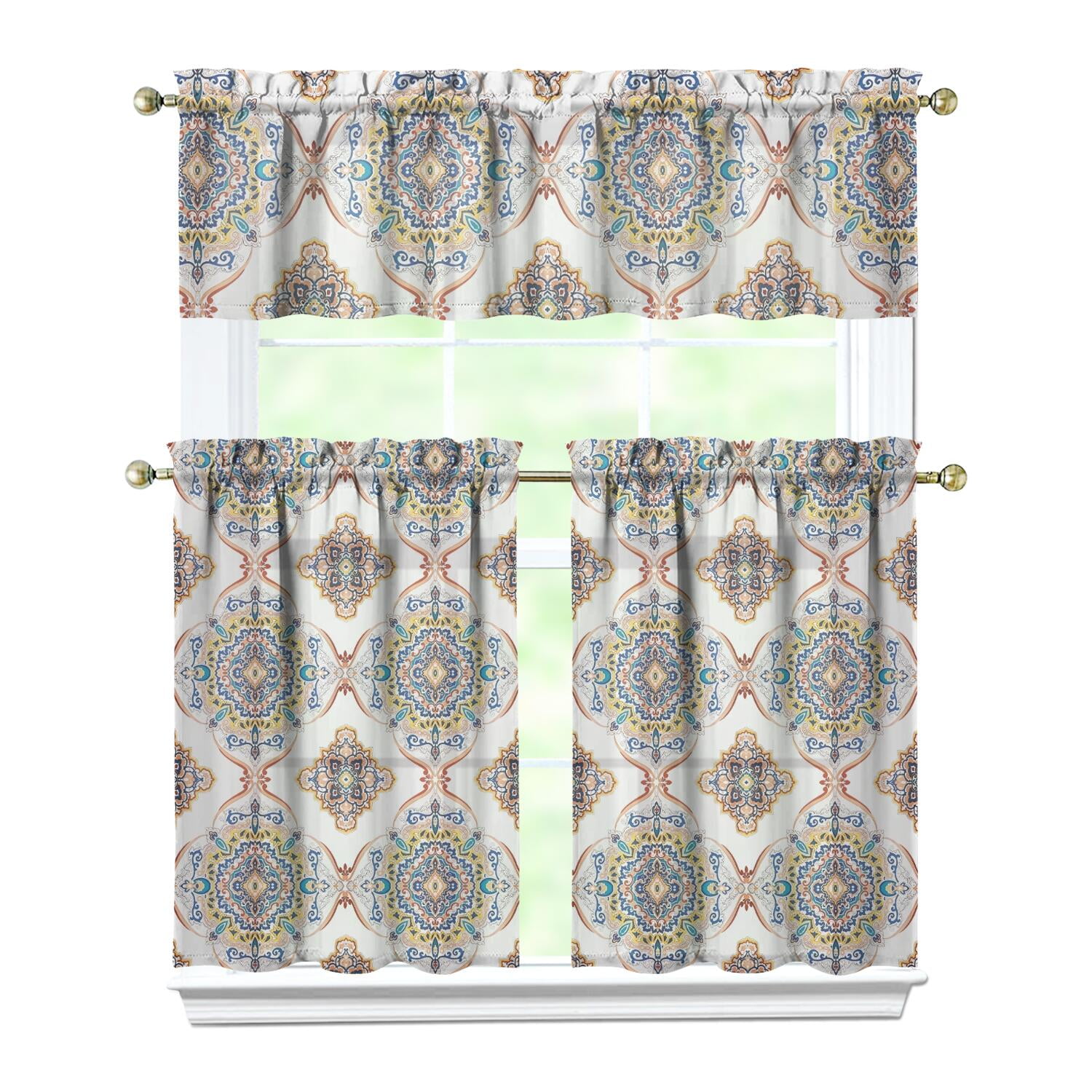 Boho Kitchen Curtains for Windows – Rustic Tribal Floral Print Cafe ...