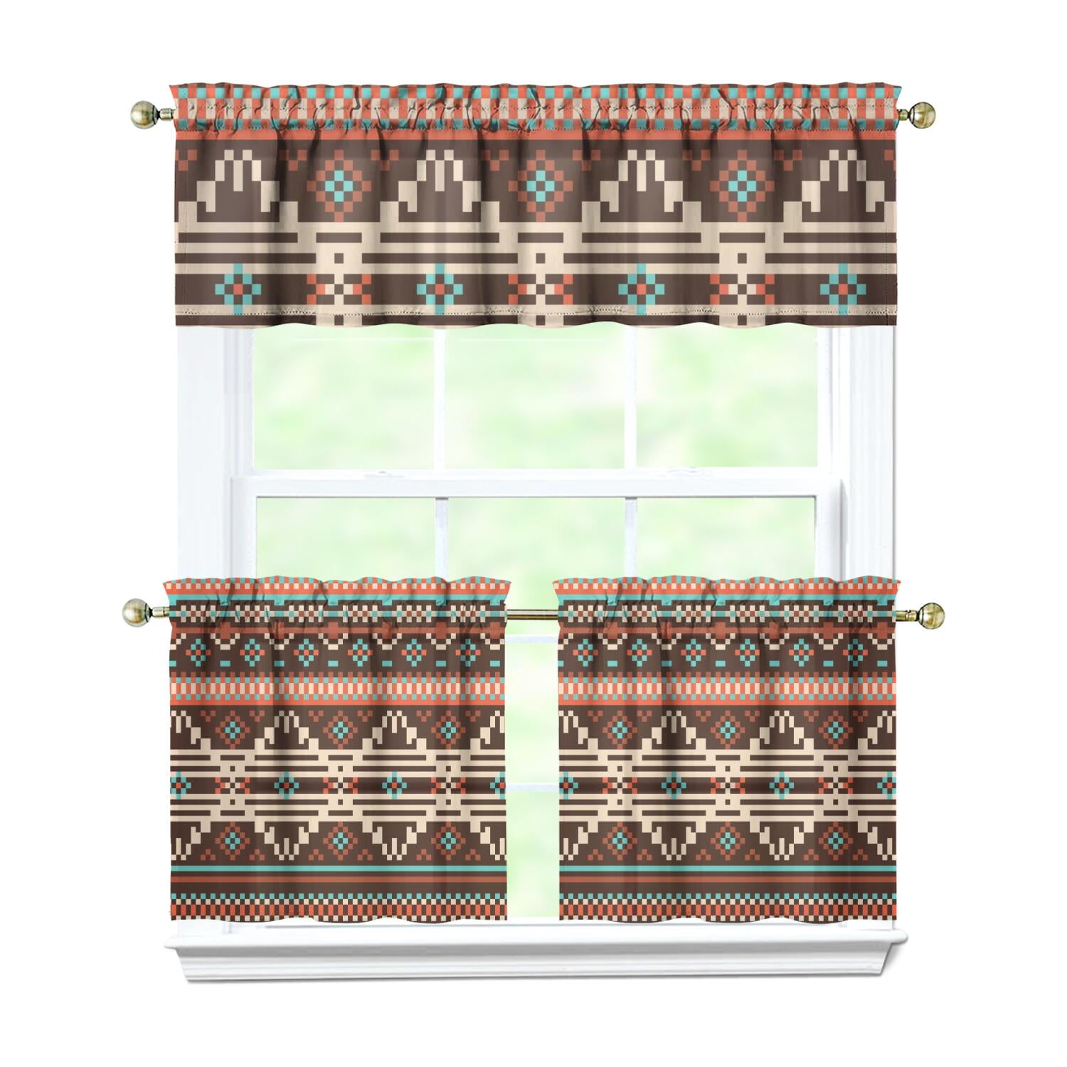 Boho Kitchen Curtains for Windows – Rustic Tribal Floral Print Cafe ...