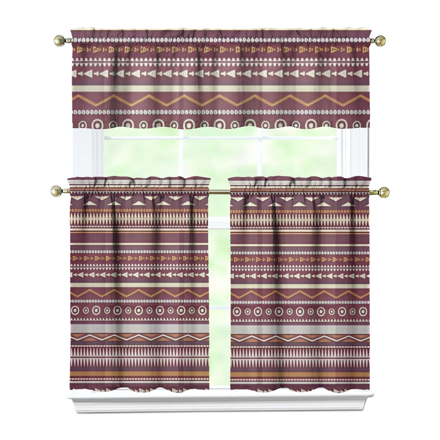 Boho Kitchen Curtains for Windows – Rustic Tribal Floral Print Cafe ...
