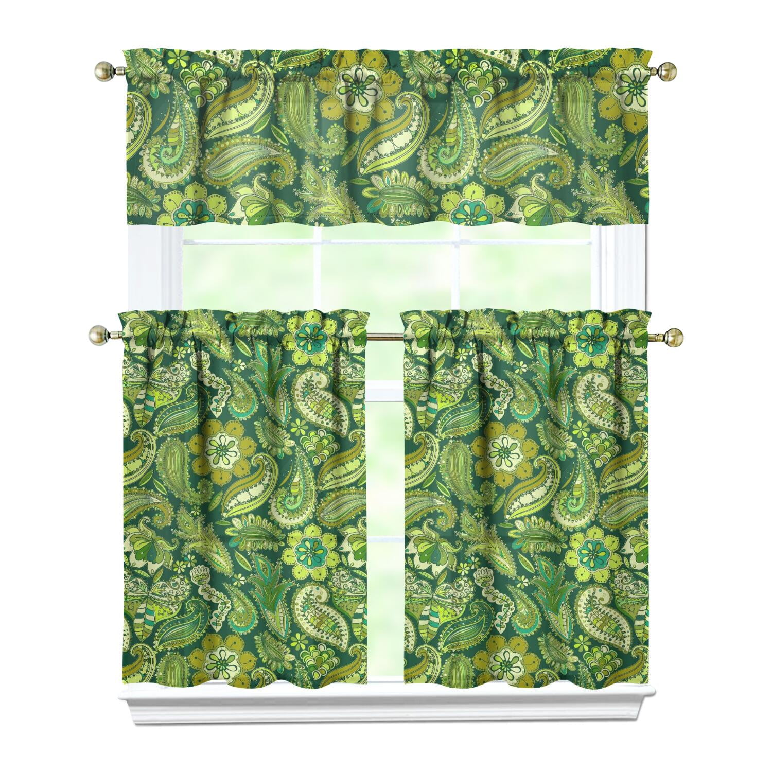 Boho Kitchen Curtains for Windows – Rustic Tribal Floral Print Cafe ...