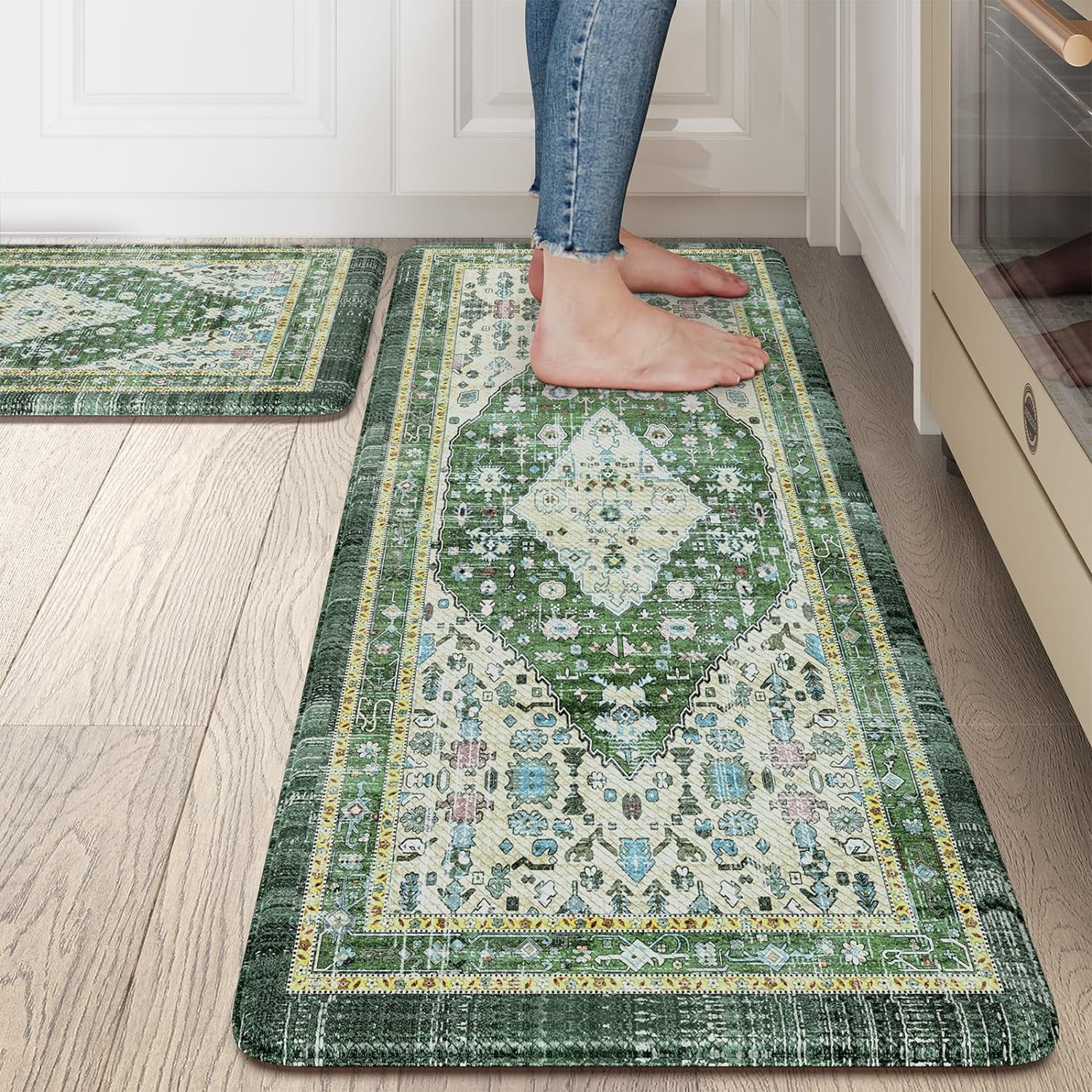Boho Kitchen Mat, Cushioned Anti Fatigue Kitchen Rug Set, 2 Piece Non ...