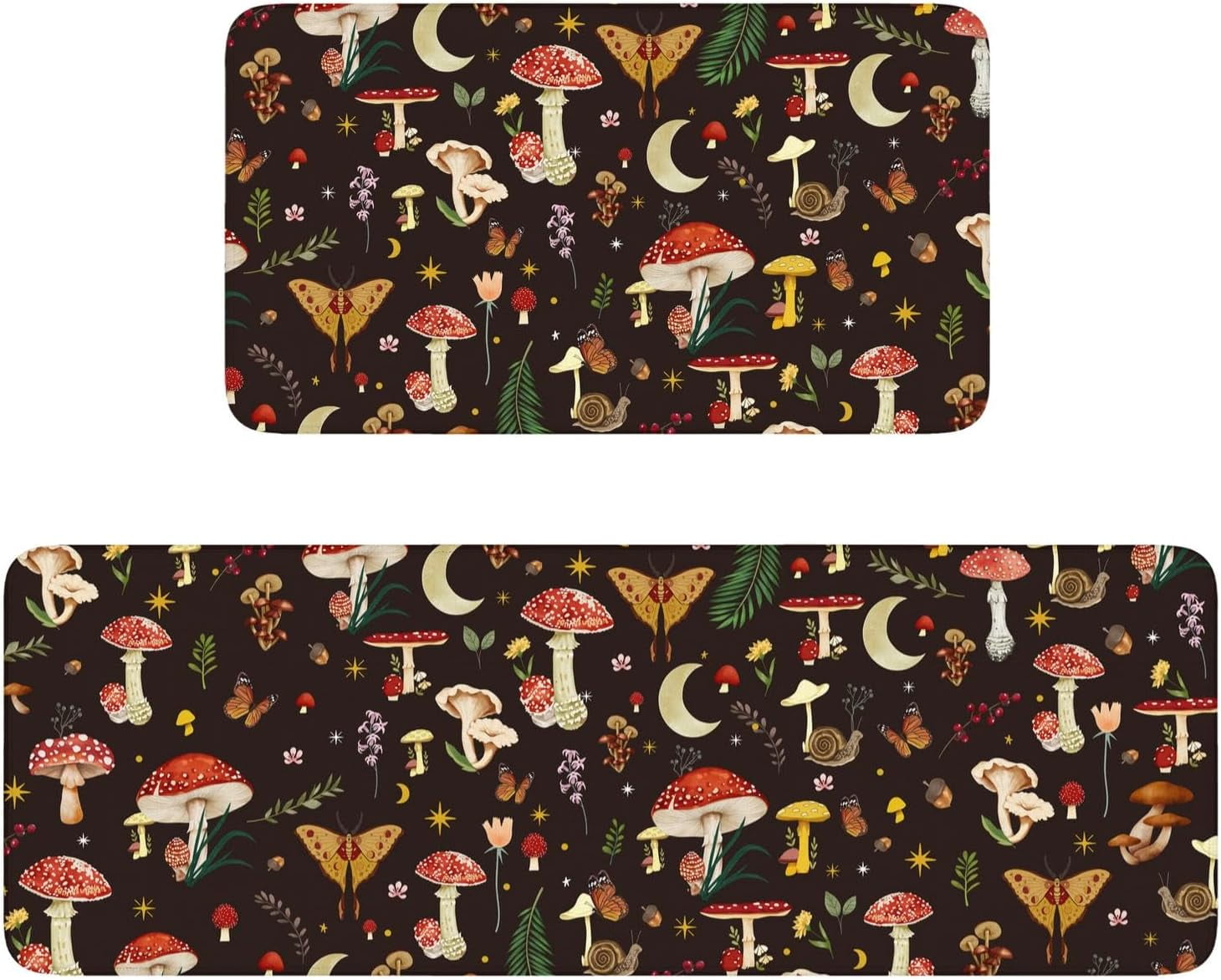 Boho Kitchen Mat Set of 2,Black Mushroom Modern Farmhouse Kitchen Rugs ...
