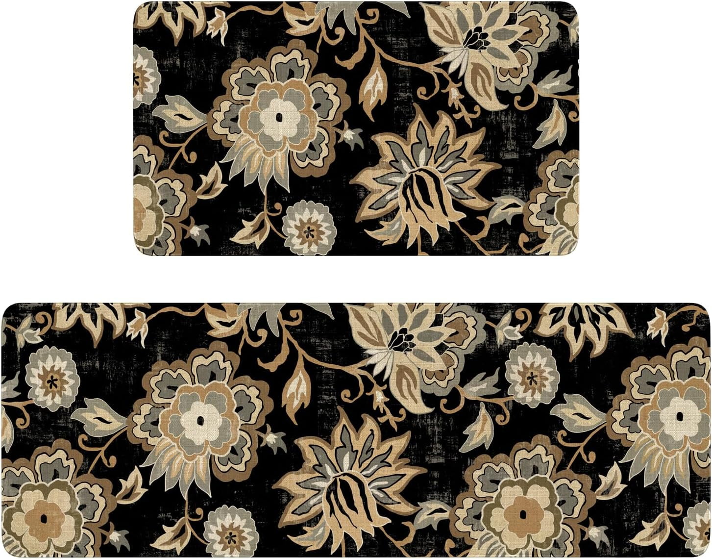 Boho Kitchen Mat Set of 2,Black Paisley Floral Kitchen Rugs and Mats ...