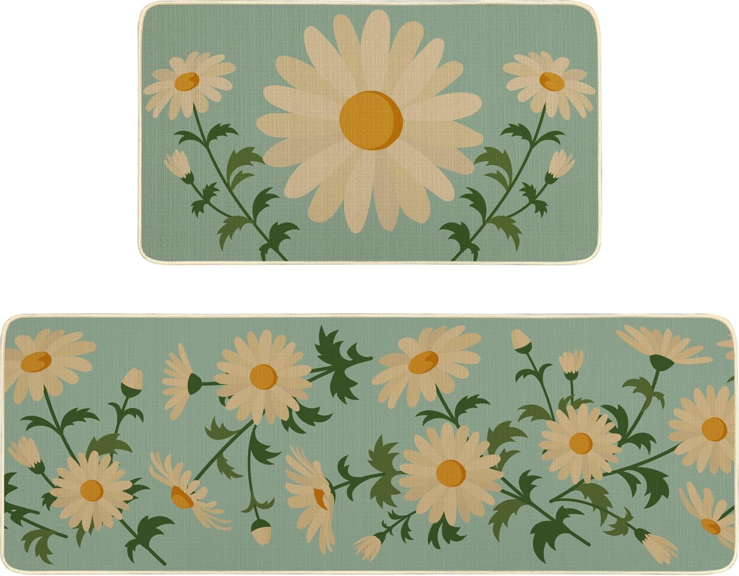 Boho Kitchen Mat Set of 2, Daisy Flower Kitchen Rugs Farmhouse Modern ...