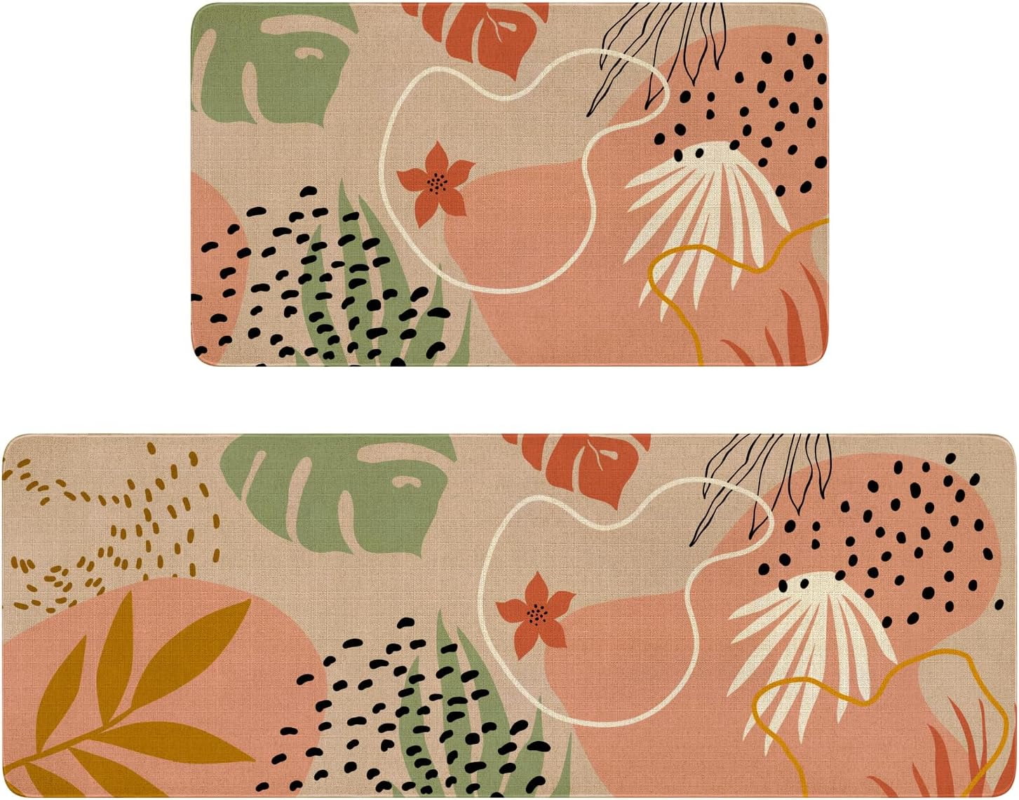 Boho Kitchen Mat Set of 2,Pink Botanical Modern Farmhouse Kitchen Rugs ...