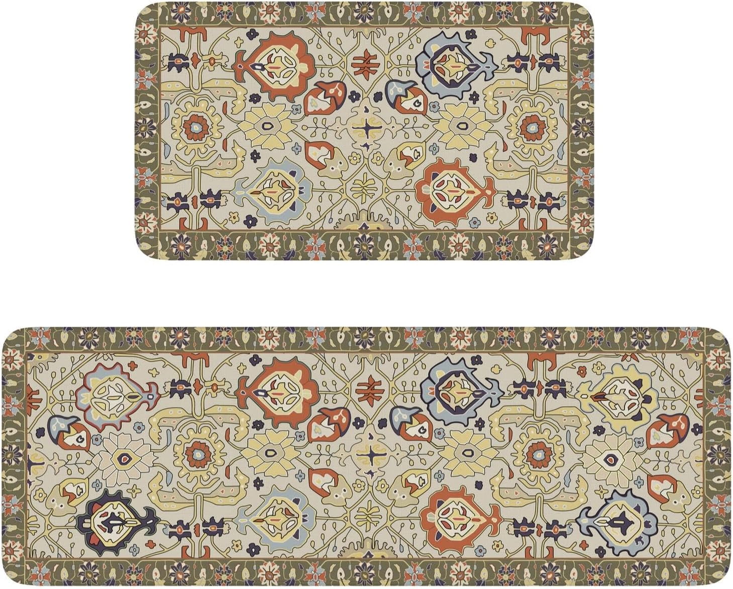 Boho Kitchen Mat Set of 2,Vintage Floral Kitchen Rugs and Mats Non Skid ...