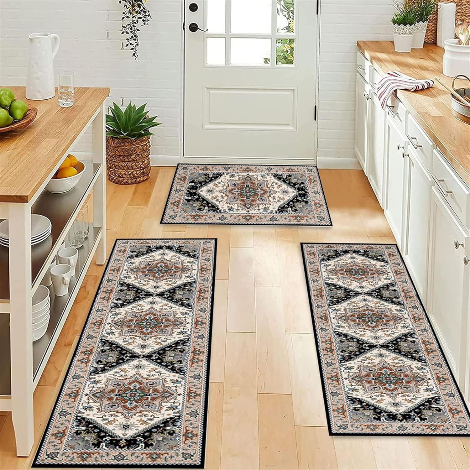 Boho Kitchen Mat Set of 3,Farmhouse Kitchen Rugs and Mats Washable ...