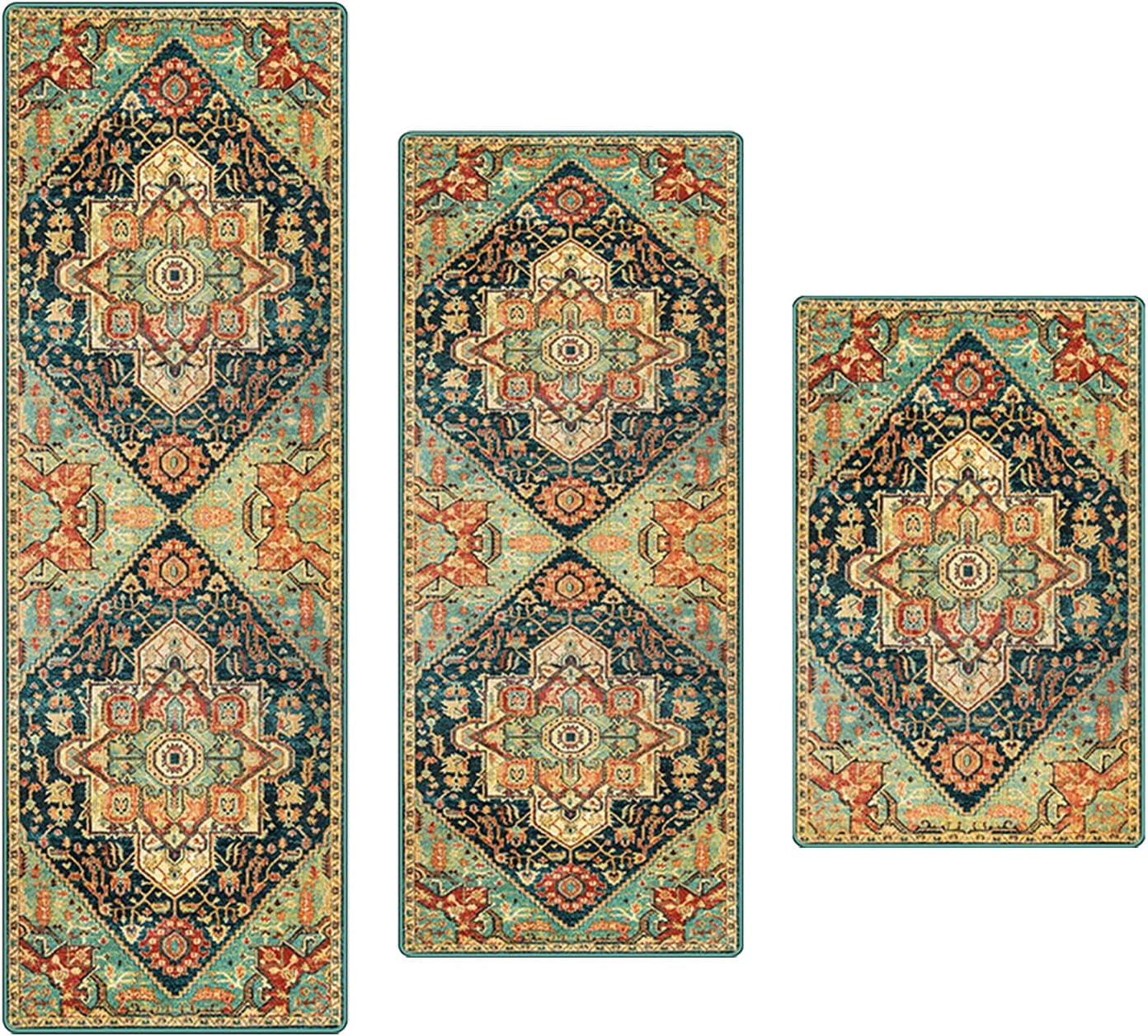 Boho Kitchen Mats for Floor 3 Piece Set,Runner Farmhouse Rubber Kitchen ...