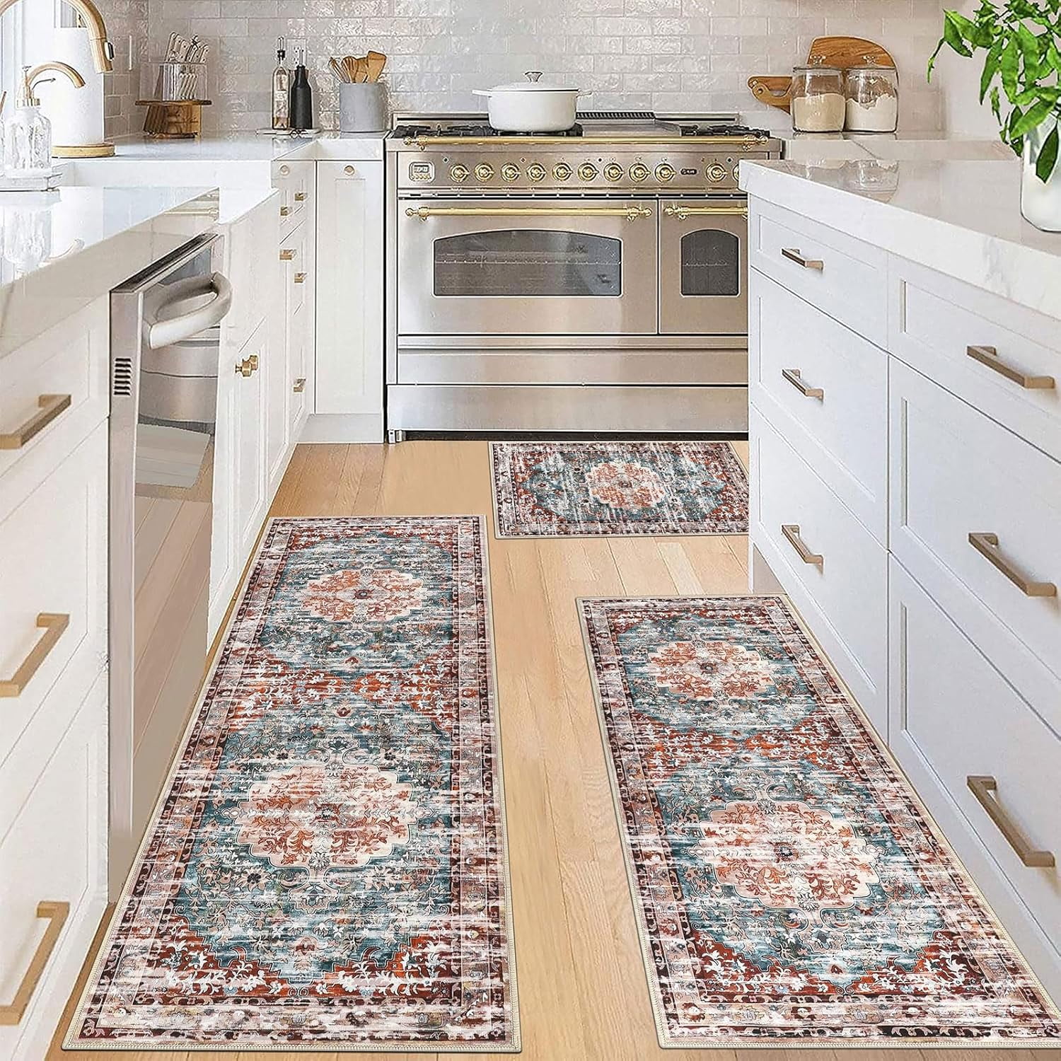 Boho Kitchen Mats for Floor 3 Piece Set Washable Kitchen Rugs and Mats ...