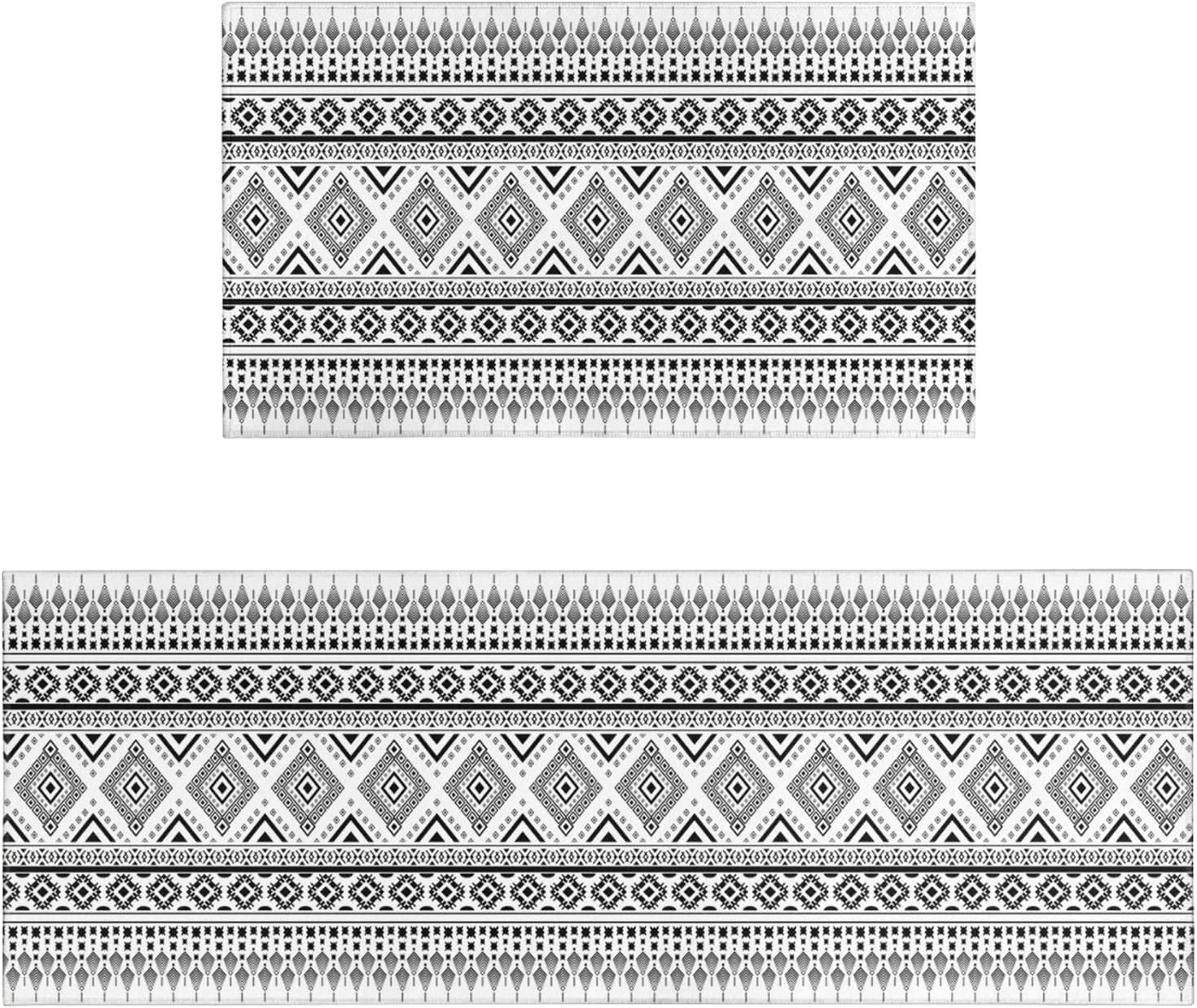 Boho Kitchen Rug Mat Black and White Kitchen Rugs Sets of 2 Washable ...