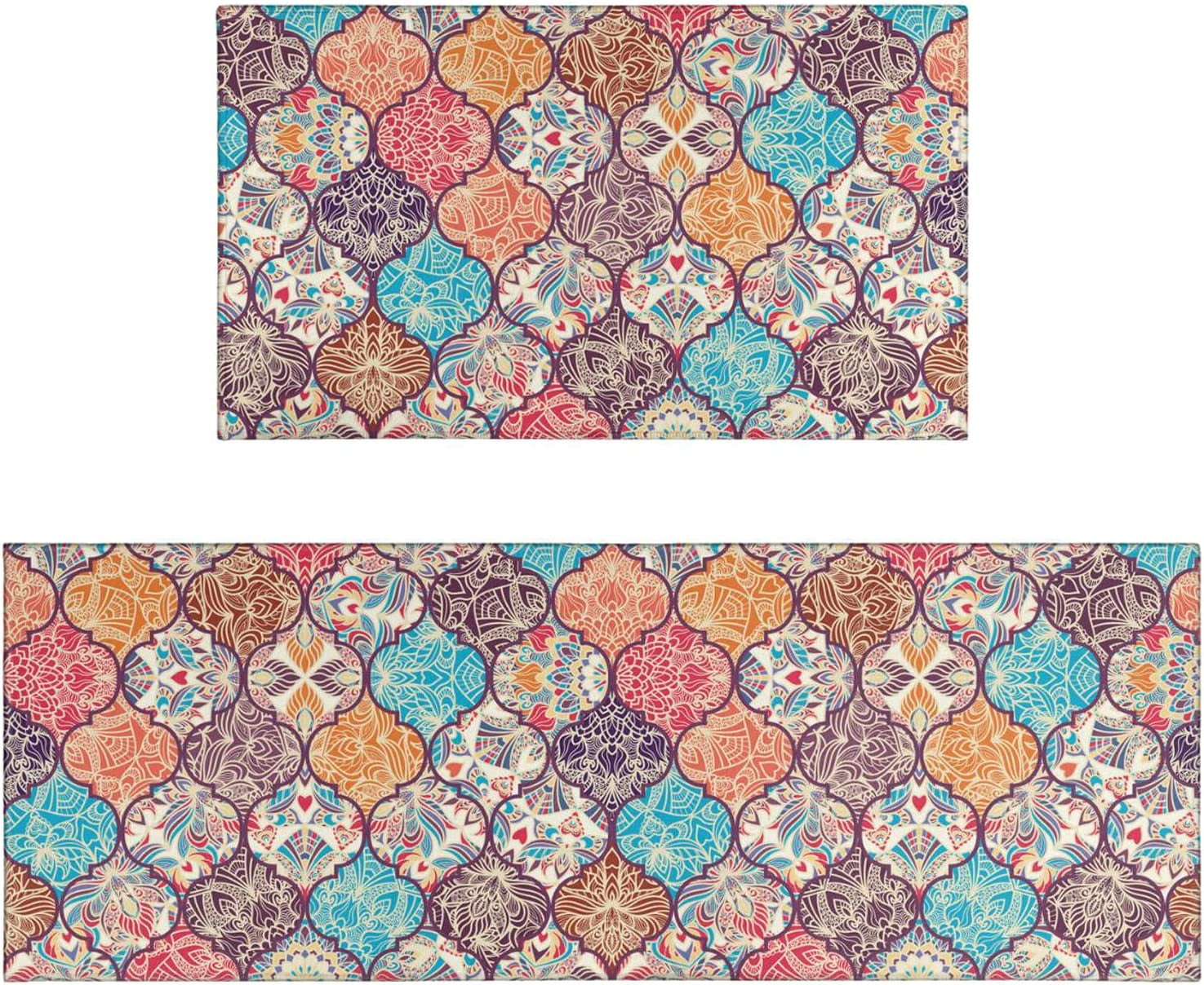 Boho Kitchen Rug Mat Colorful Floral Kitchen Rugs Sets of 2 Washable ...